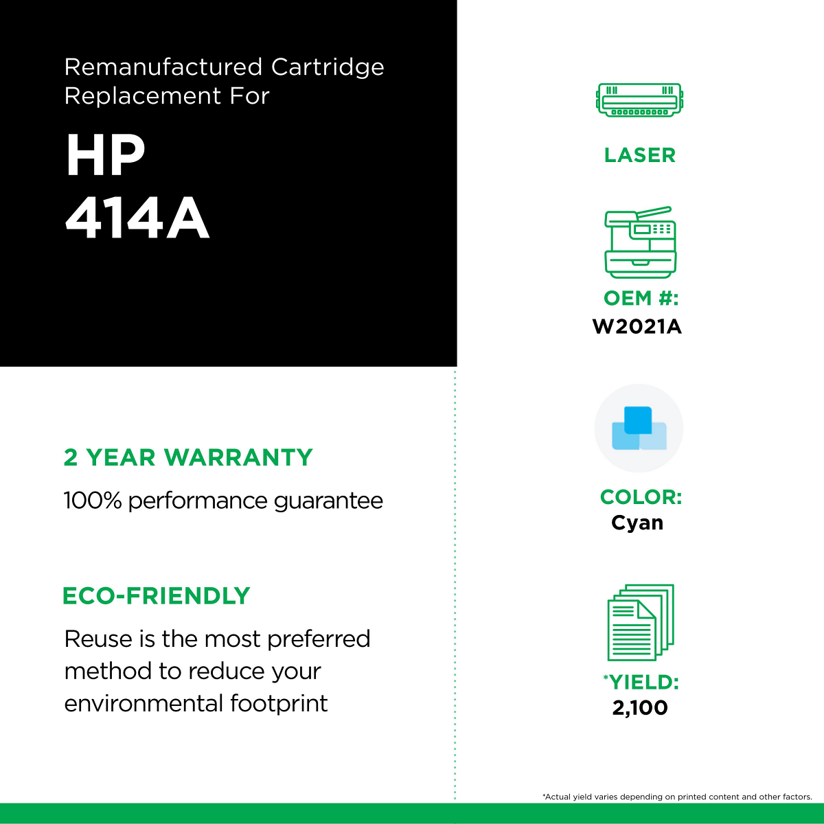 W2021A 414A Toner Cartridge Cyan 201424P HP Color LaserJet Enterprise ...
